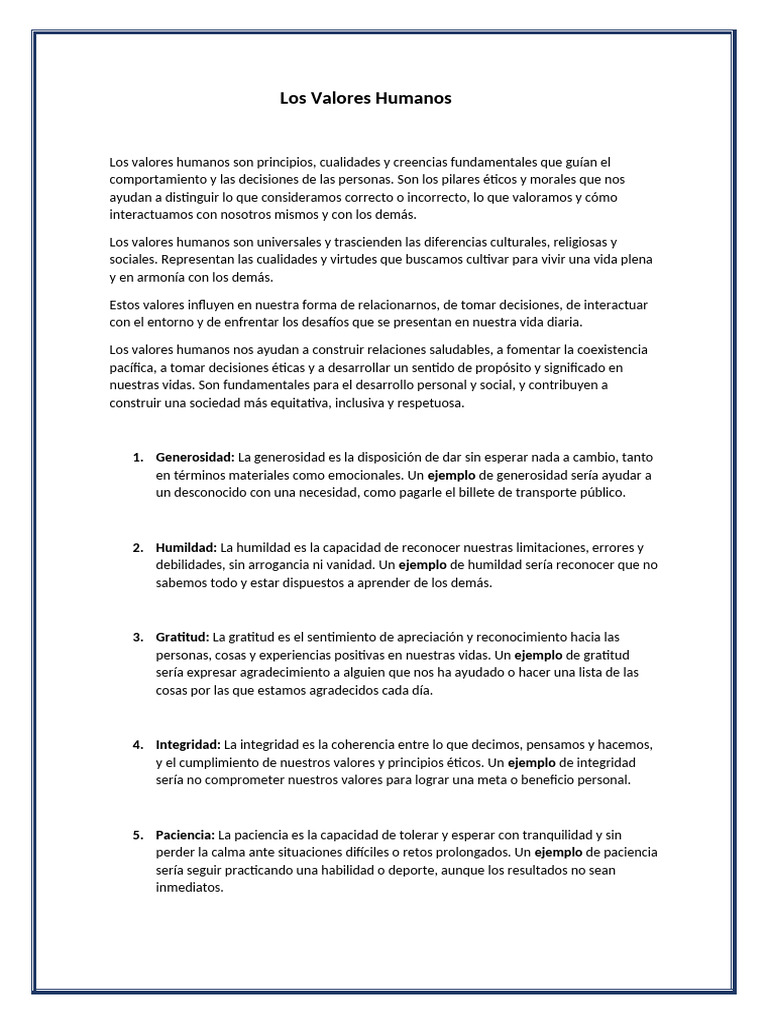 Los Valores Humanos | PDF | Creatividad | Autenticidad (filosofía)