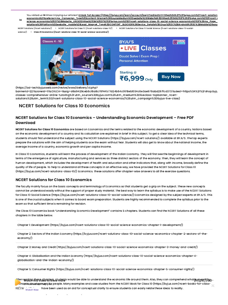Class 10 Economics NCERT Solutions | PDF | Economics | Credit