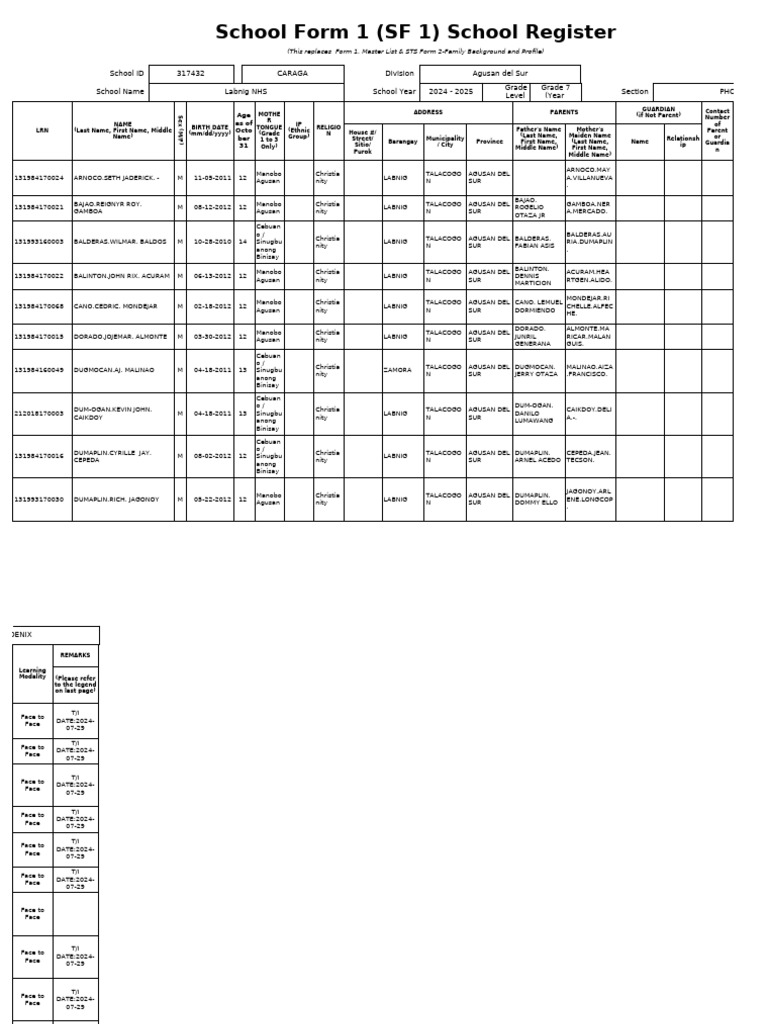 SF1 - 2024 - Grade 7 Year I PHOENIX | PDF