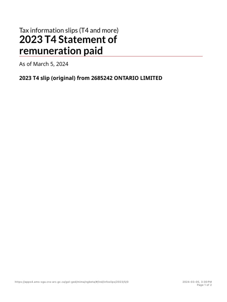 2023 T4 Statement of Remuneration Paid | PDF