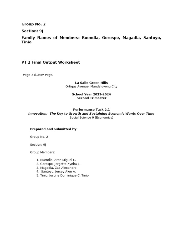 PT 2 Final Output Worksheet | PDF | Economies