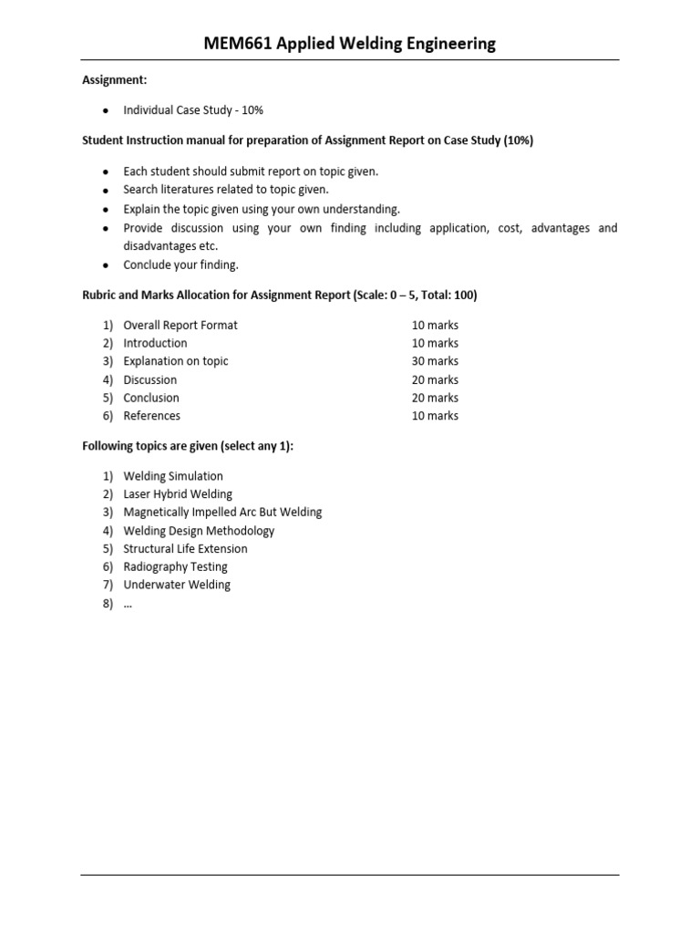 Assignment Instruction, Rubric & Marks-Case Study&IV_new | PDF | Welding | Construction
