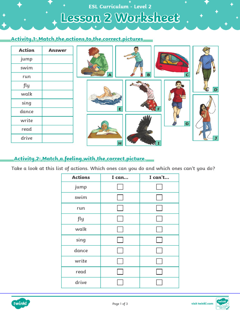 T e 1680016614 Esl Beginner Curriculum Level 2 Lesson 2 I Can Worksheet ...