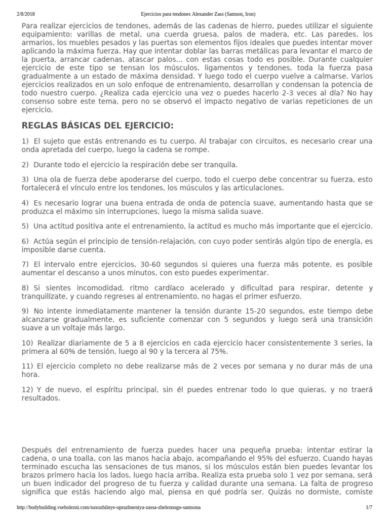 Ejercicios de Tendones de Alexander Zass | PDF | Fuerza | Músculo