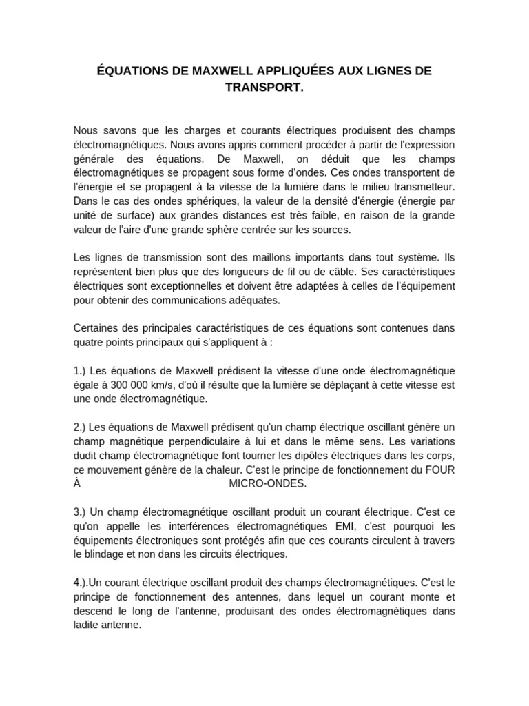Équations de Maxwell et lignes de transport | PDF | Électromagnétisme ...
