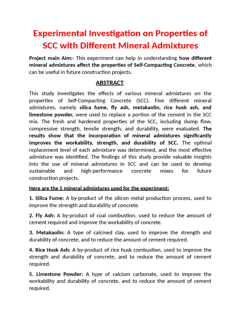 Experimental Investigation On Properties of SCC With Different Mineral ...