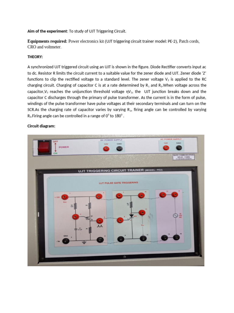 UJT Triggering Circuit Study Guide | PDF | Rectifier | Electrical Network