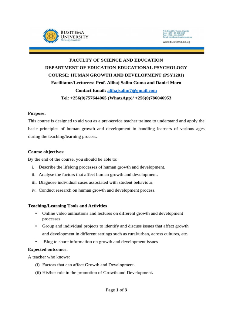 Human Growth and Development Course | PDF | Cognitive Development ...