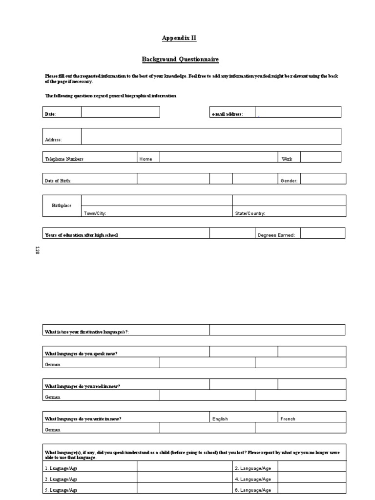 Background Questionnaire | PDF