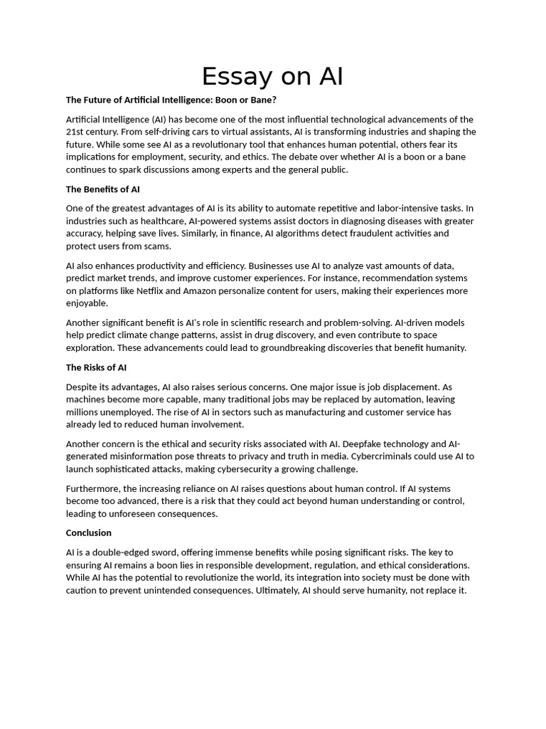 Essay on AI | PDF | Artificial Intelligence | Intelligence (AI) & Semantics