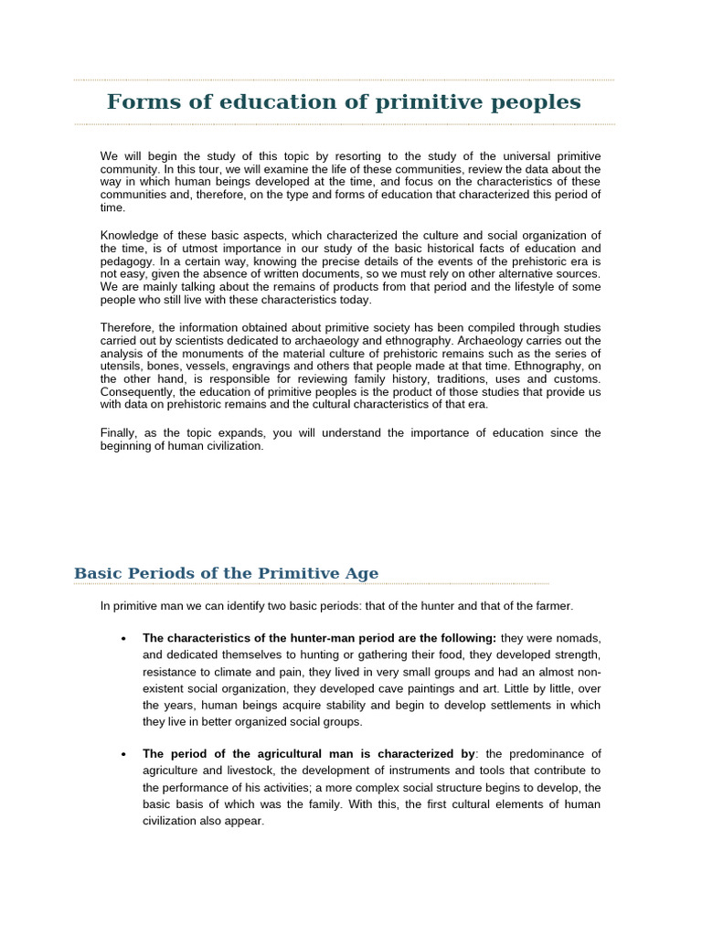 Primitive Peoples' Education Overview | PDF | Society | Knowledge