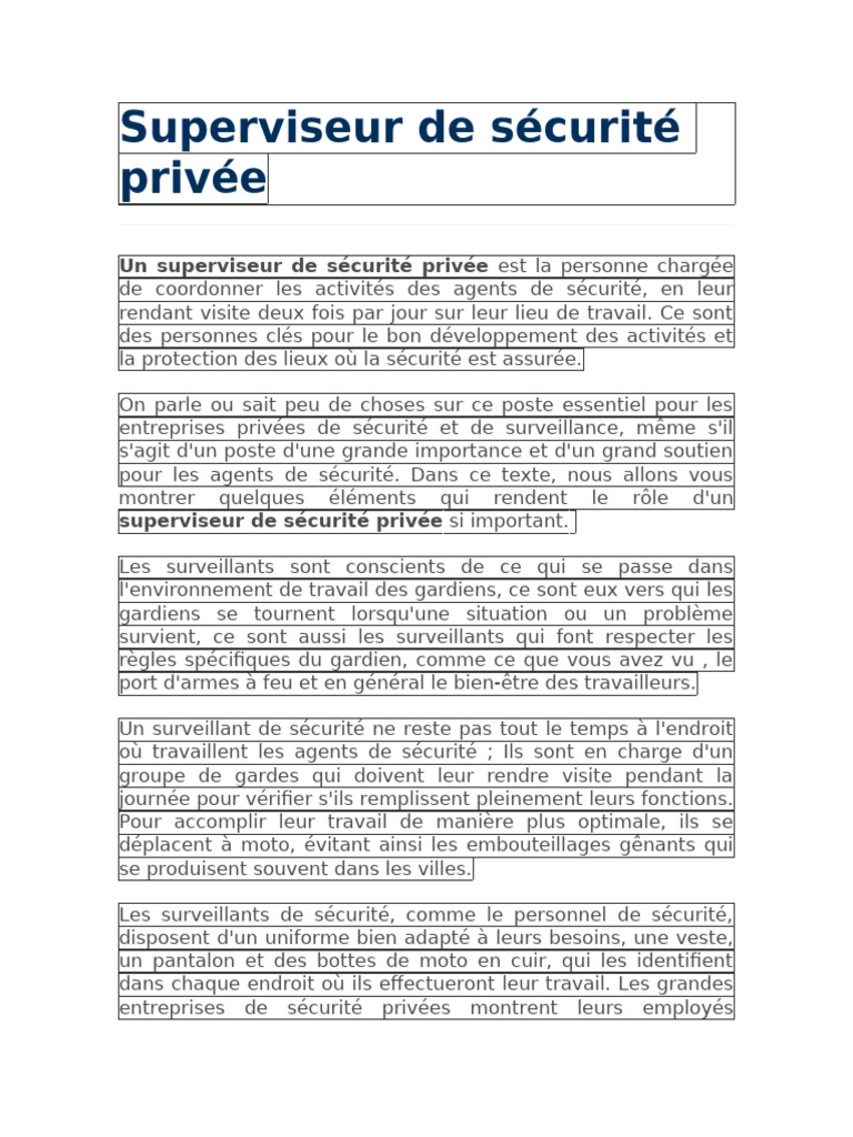 Superviseur de Sécurité Privée | PDF | Sécurité