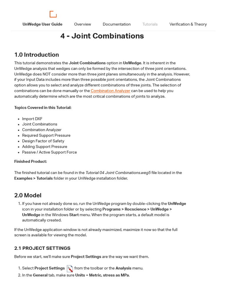 UnWedge Tutorials - 4 - Joint Combinations | PDF | Force | Pressure