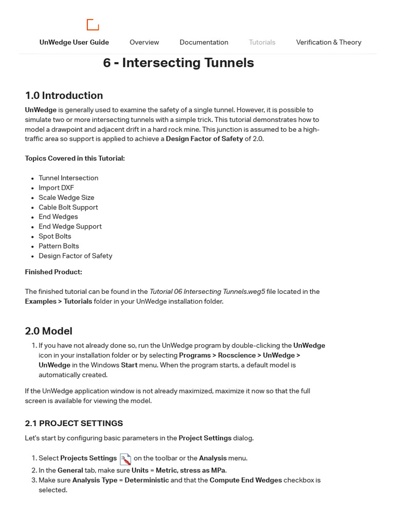 UnWedge Tutorials - 6 - Intersecting Tunnels | PDF