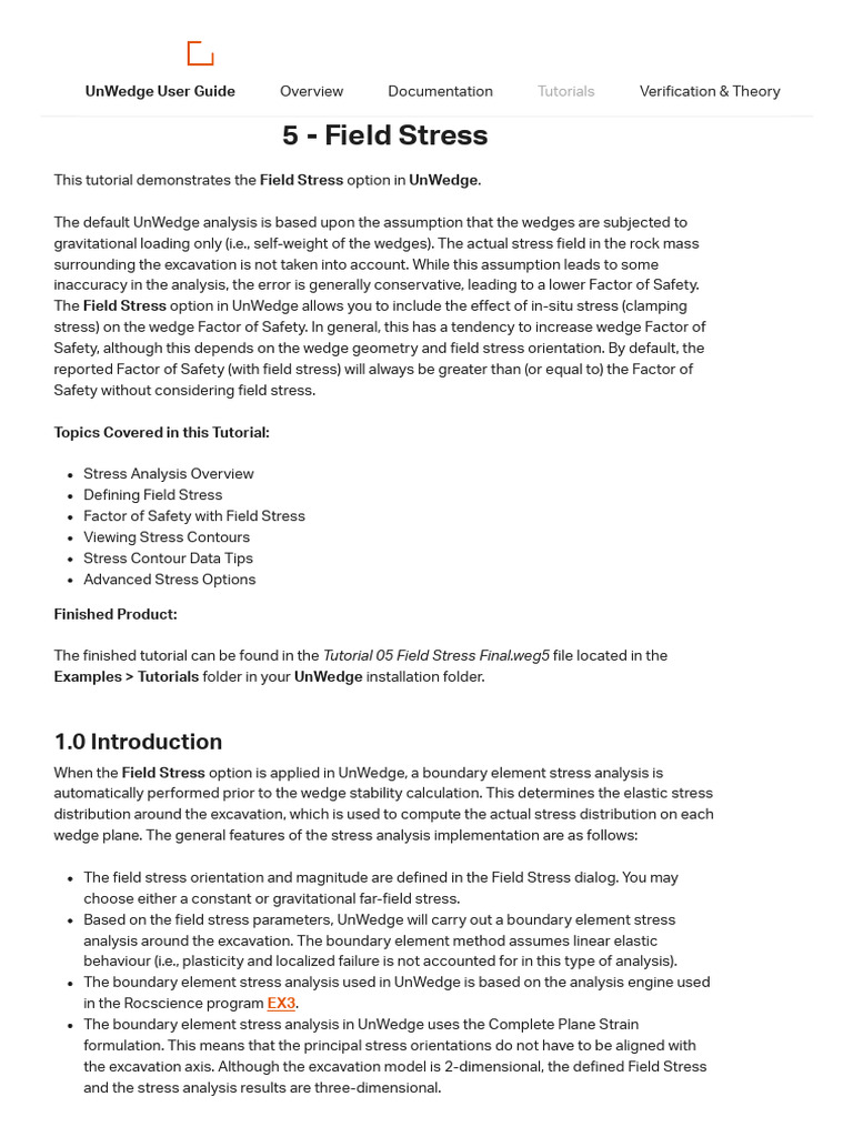 UnWedge Tutorials - 5 - Field Stress | PDF | Stress (Mechanics ...