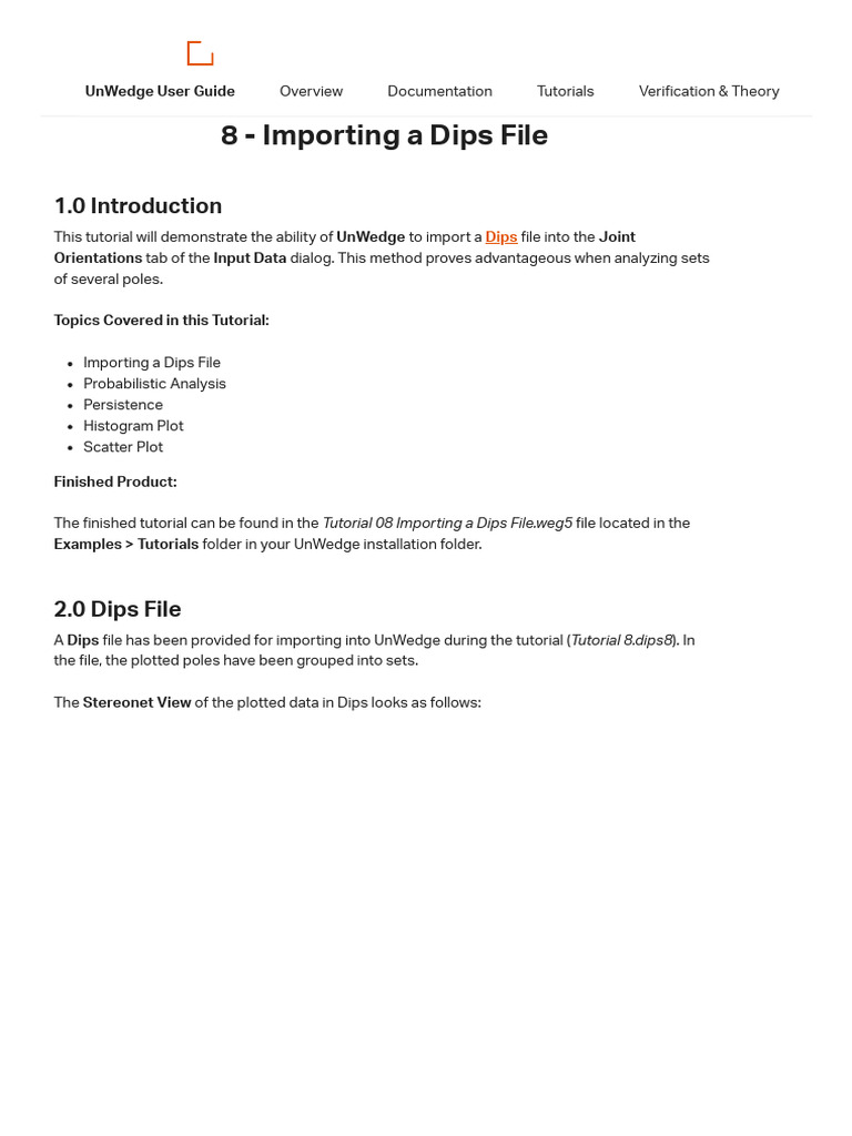UnWedge Tutorials - 8 - Importing A Dips File | PDF | Histogram | Statistics
