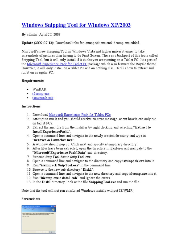 Windows Snipping Tool For Windows XP | Download Free PDF | Microsoft Windows | Personal Computers