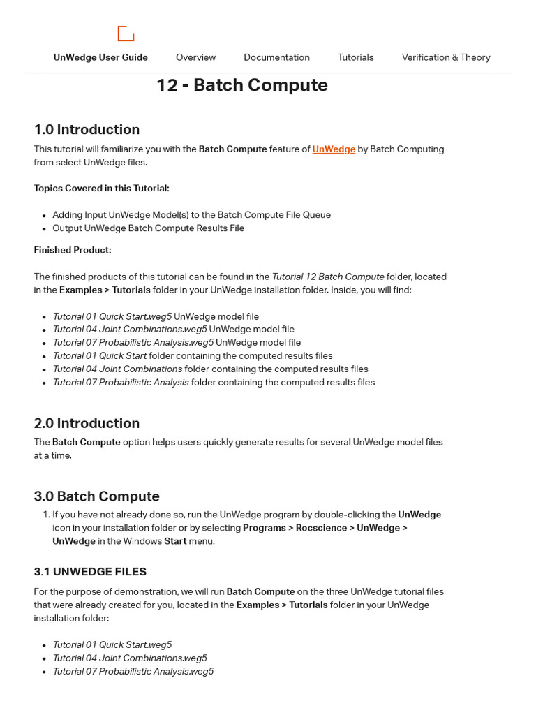 UnWedge Tutorials - 12 - Batch Compute | PDF | Computer File | Microsoft Excel