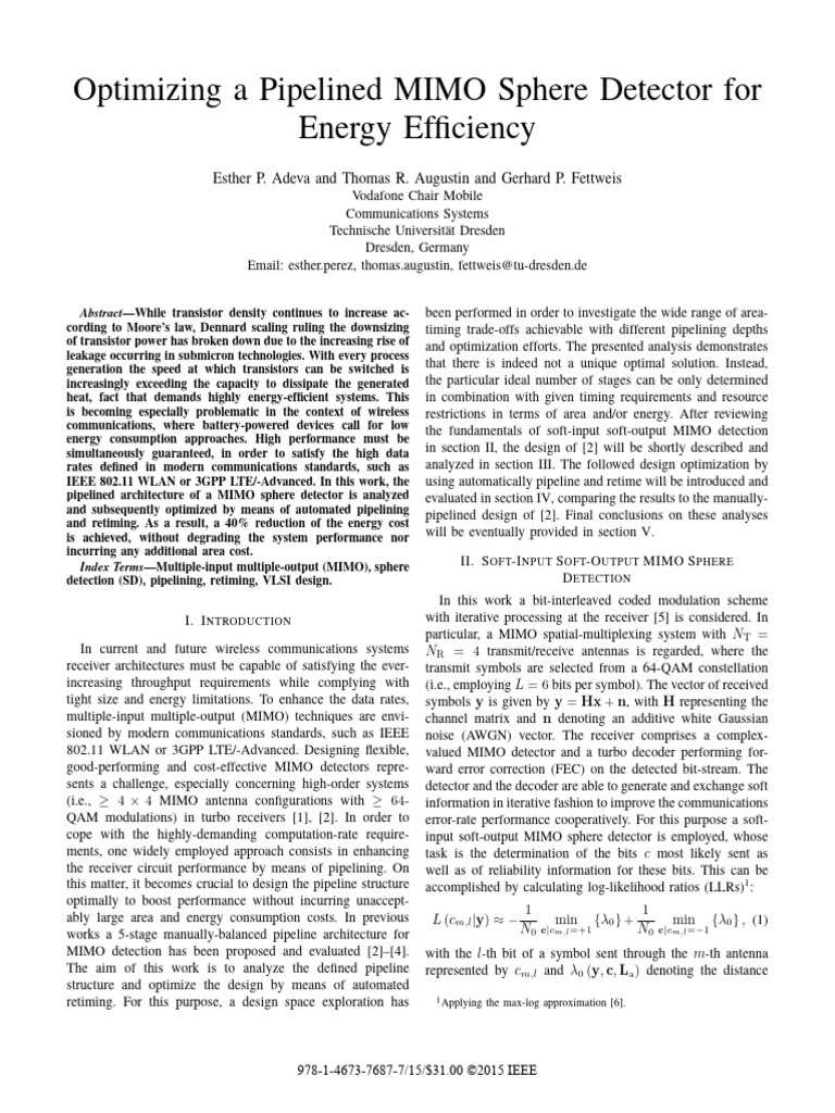 Optimizing A Pipelined MIMO Sphere Detector For Energy Efficiency | PDF ...