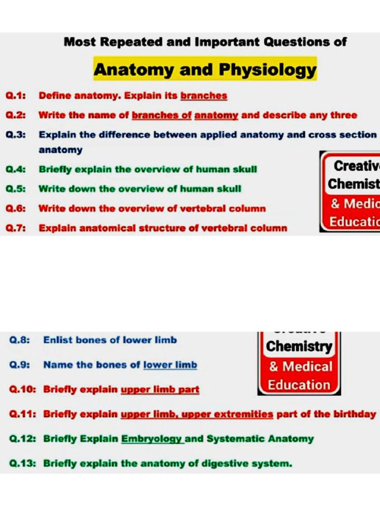 Anatomy Physiology Imp Question | PDF