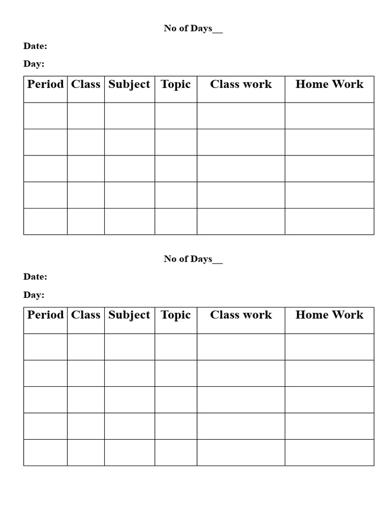 Teacher Daily Record Format & Assembly Diary Format | PDF