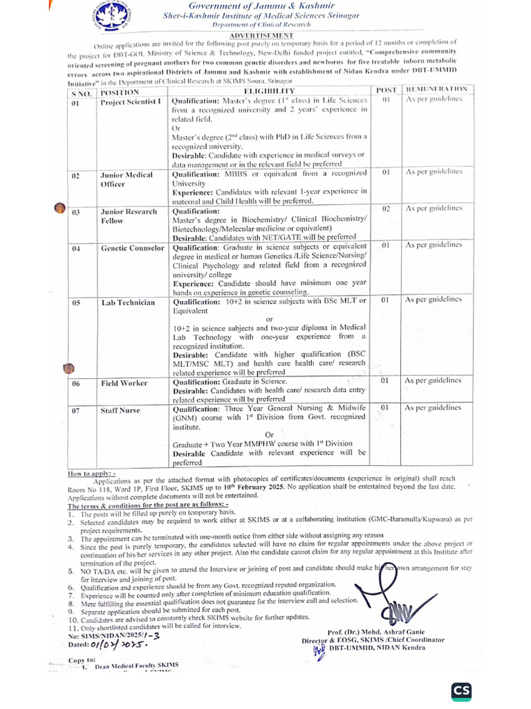 Application for DBT-GOI Project Post | PDF | Doctor Of Medicine ...