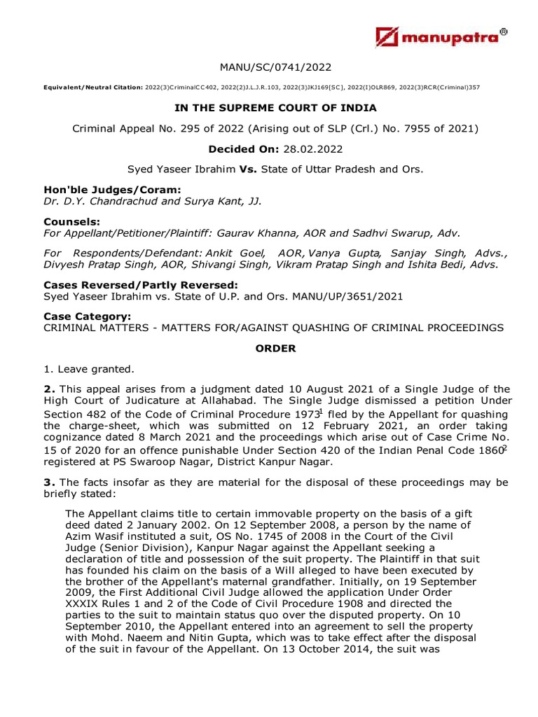 Syed Yaseer Ibrahim Vs State of Uttar Pradesh | PDF | Lawsuit ...