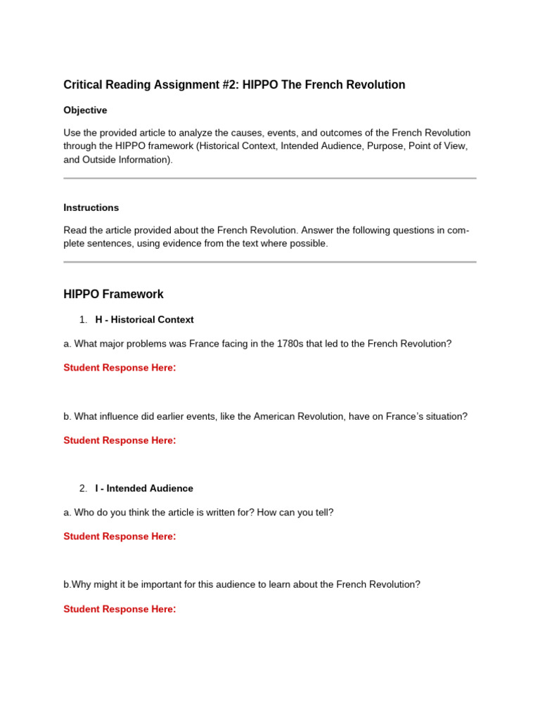Periods 1 2 Critical Reading Assignment 2 HIPPO The French Revolution | PDF