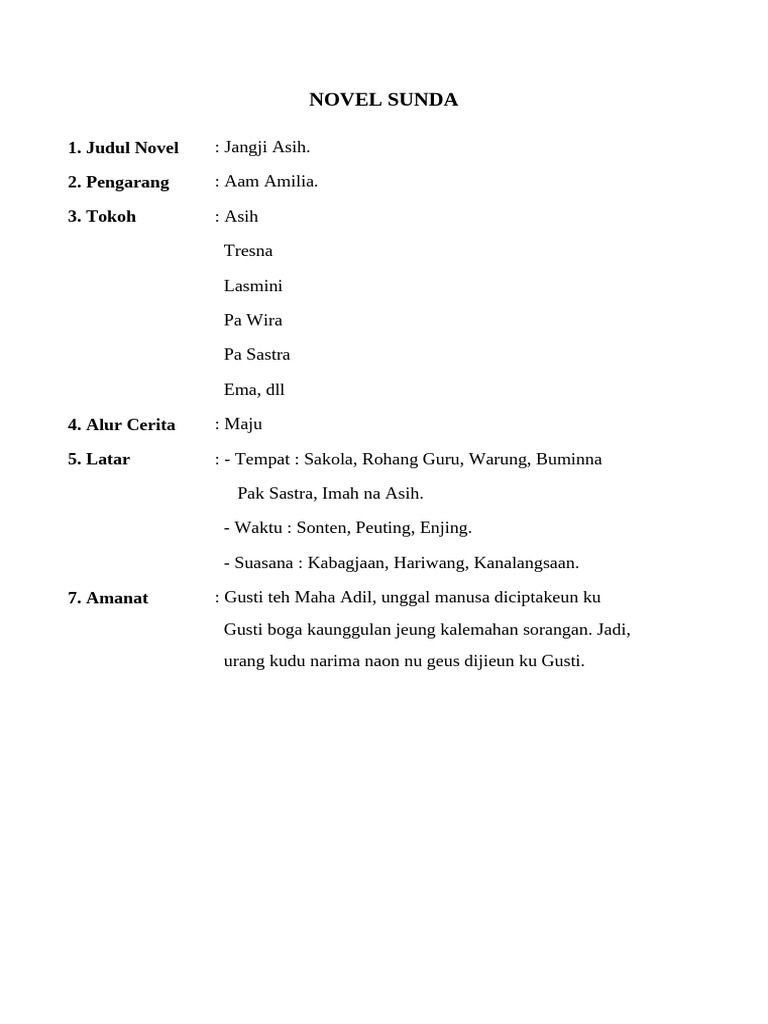 Analisis Novel Sunda "Jangji Asih" | PDF