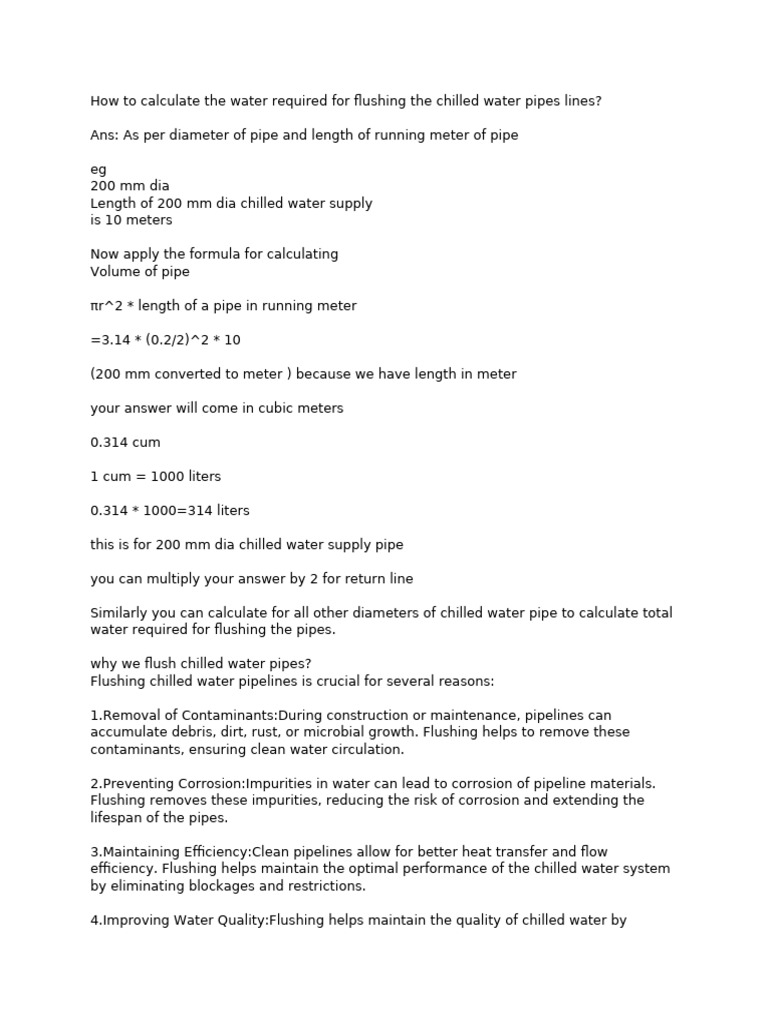 How To Calculate The Water Required For Flushing The Chilled Water ...