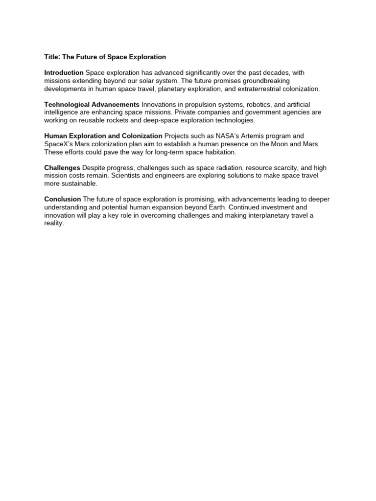 Title_ The Future of Space Exploration | PDF