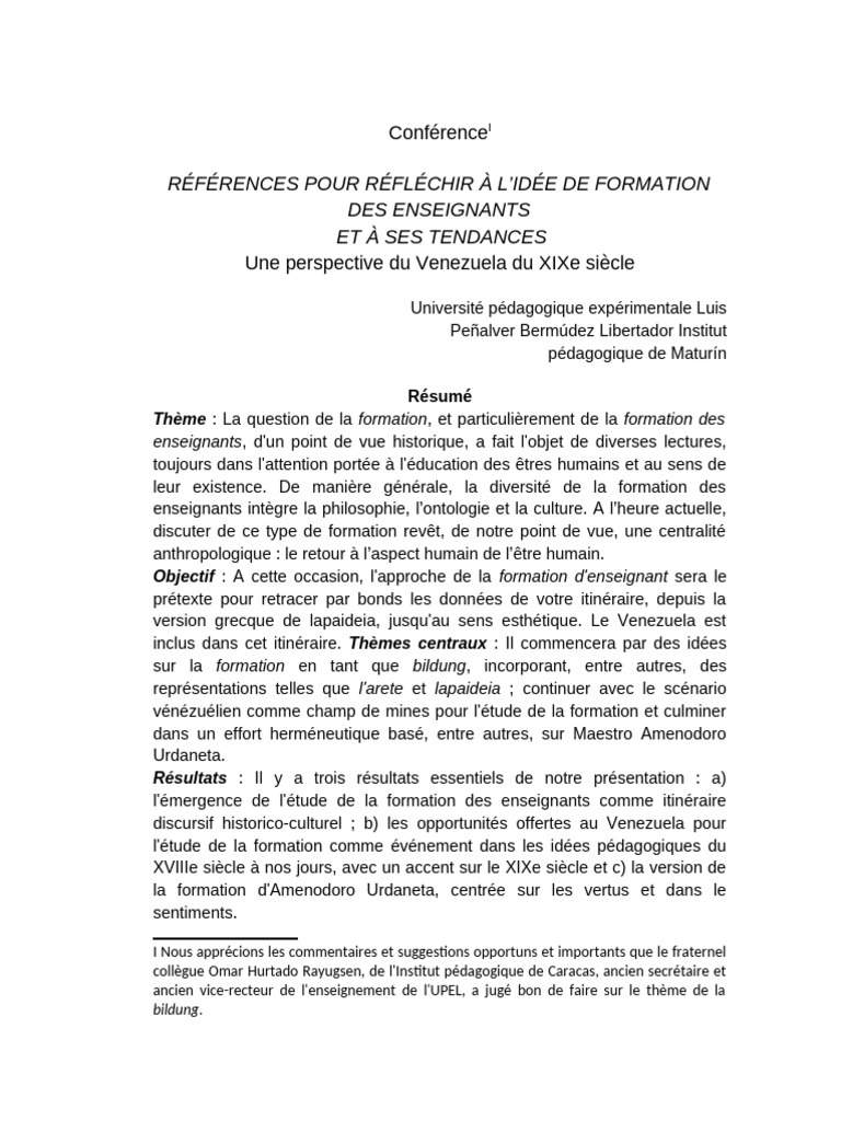 PEÑALVER, Luis. Références Pour Réfléchir À L'idée de Formation Des Enseignants Et Ses Tendances ...