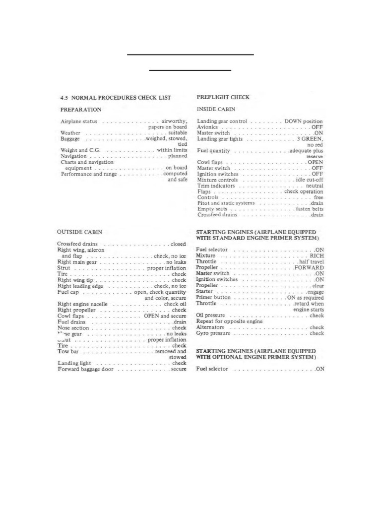 EMB 710 Seneca II Checklist | PDF