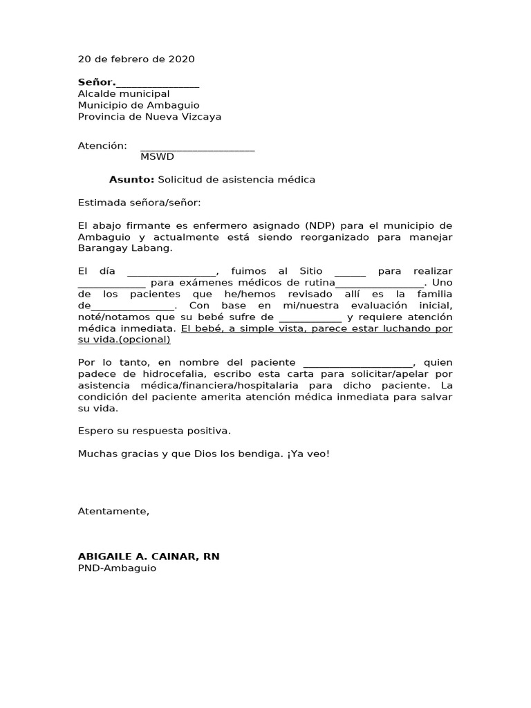 Solicitud de Asistencia Médica | PDF