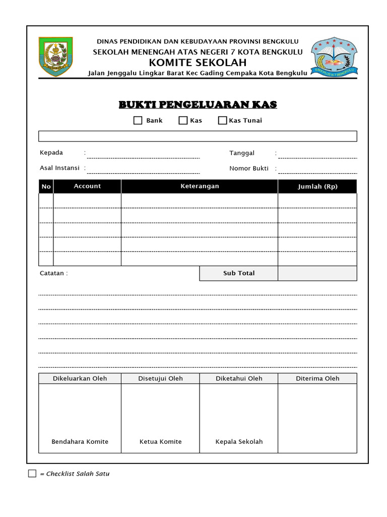 Contoh Dokumen Administrasi Bukti Pengeluaran Kas | PDF