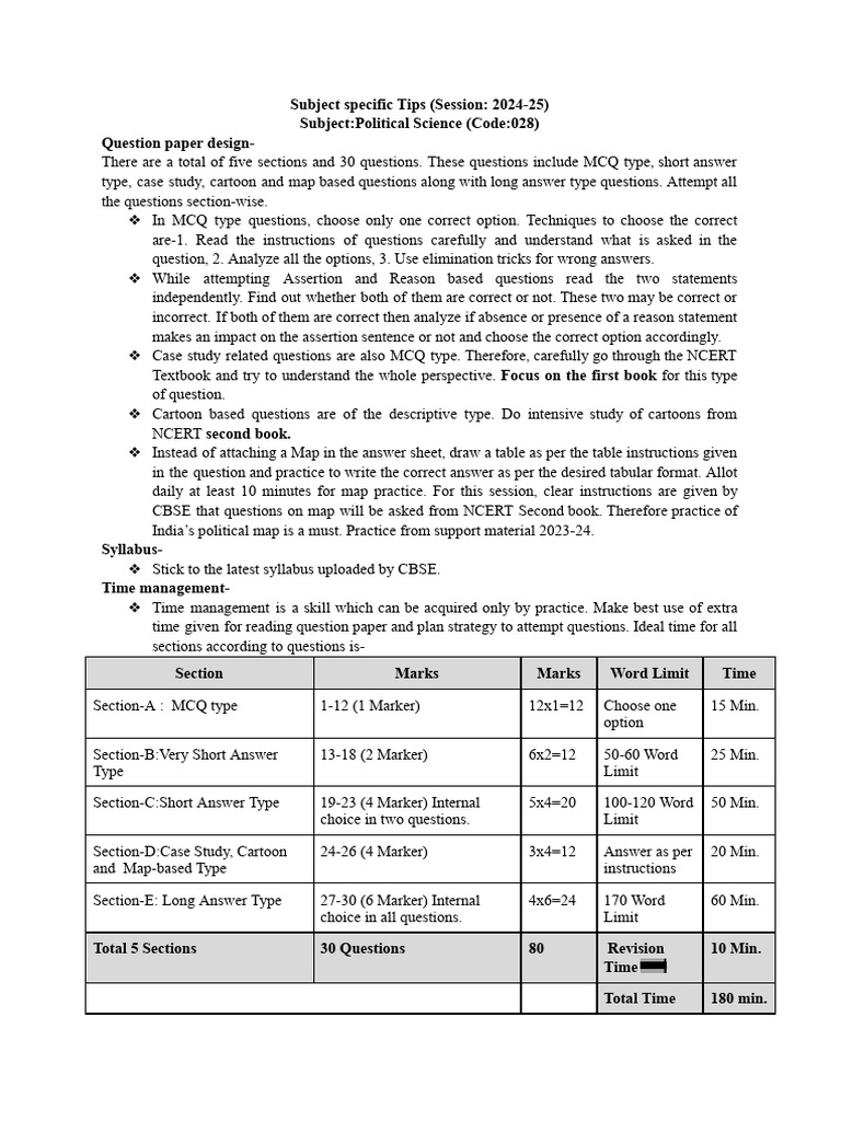 Subject Specific Tips For Cbse Board Examination 2023-24 | PDF ...