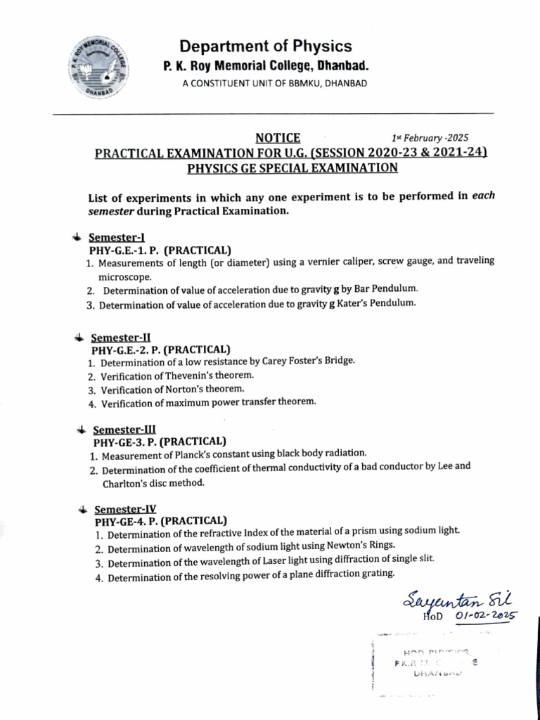 Syllabus Physics GE-2 (2020-23&2021-24) Practical Examination Feb 01, 2025 | PDF
