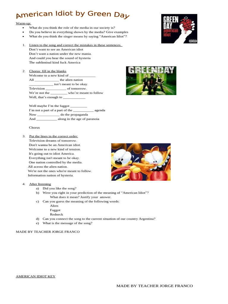 American Idiot Song Analysis Guide | PDF