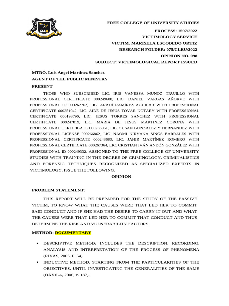 VICTIMOLOGICAL REPORT | PDF | Victimology | Justice