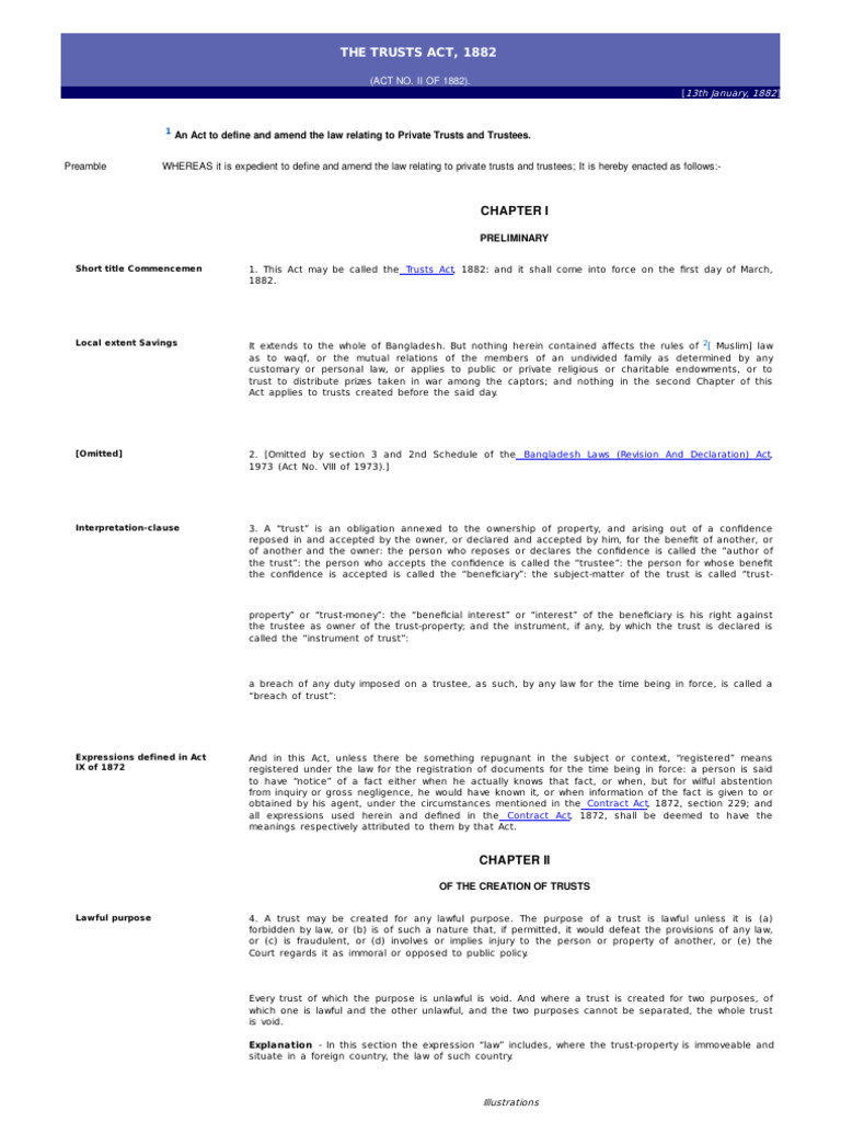 Trusts Act 1882 Overview in Bangla | PDF | English Trust Law | Interest