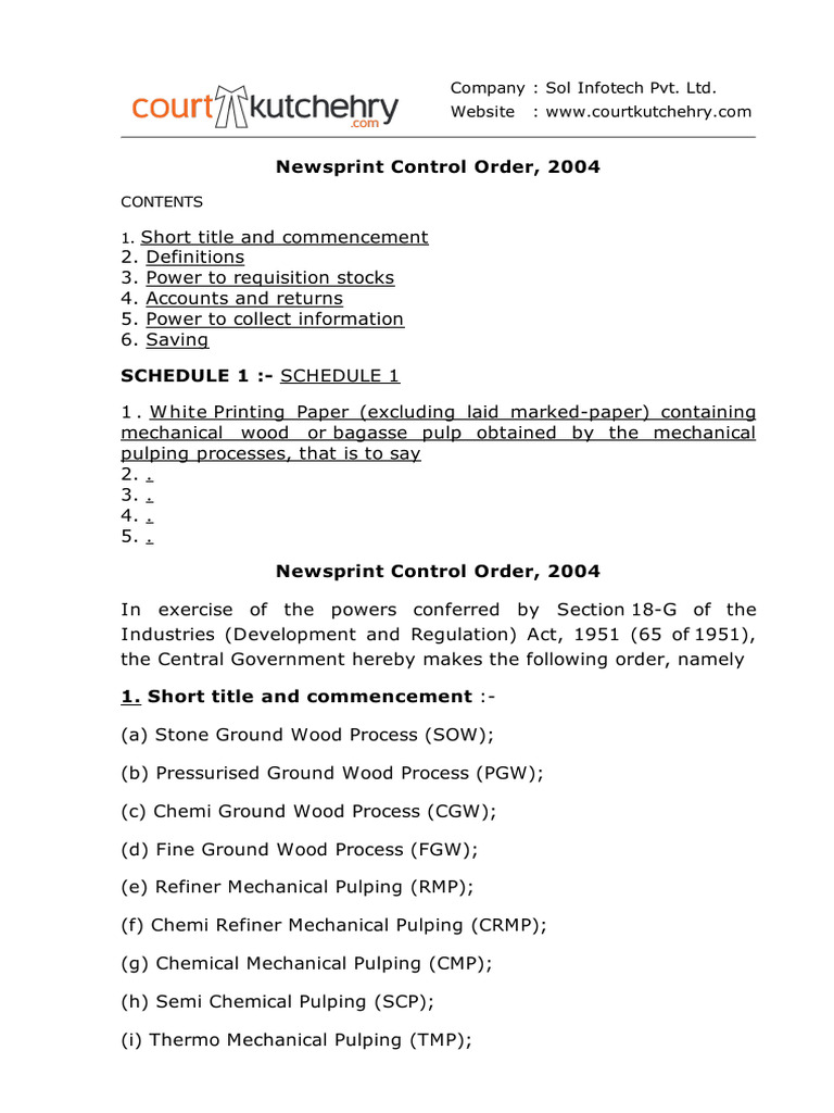 Newsprint Control Order, 2004 | PDF | Pulp (Paper) | Paper