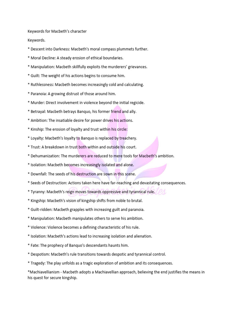 key words for Macbeth's trait | PDF