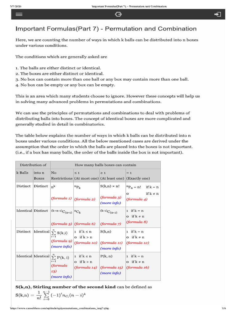 Important Formulas Permuatation and Combination | PDF