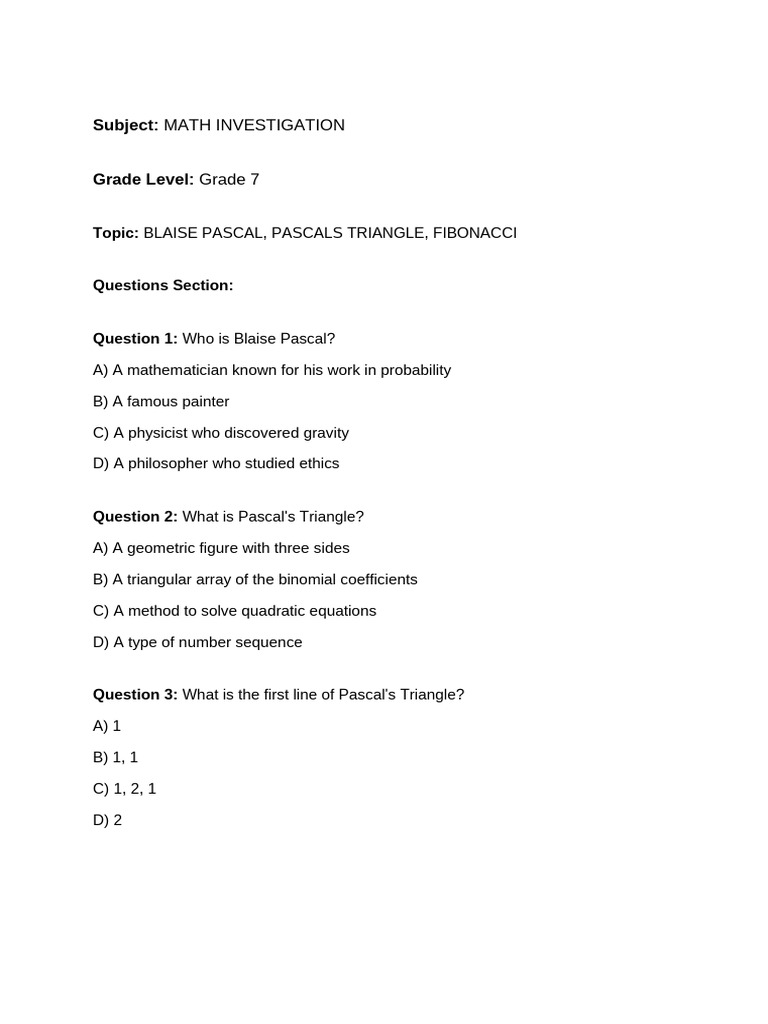quiz_MATH INVESTIGATION | PDF | Numbers | Mathematical Analysis