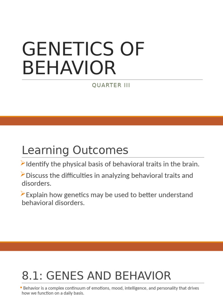 Genetics and Behavior Overview | PDF | Mental Disorder | Neurotransmitter