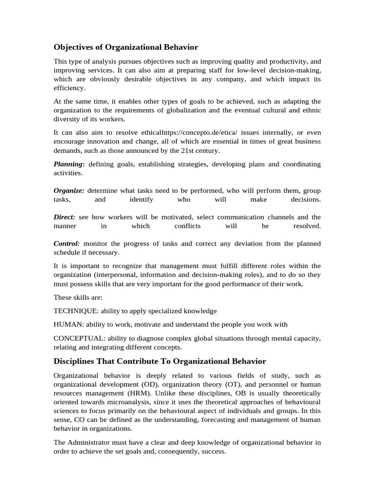 Goals of Organizational Behavior | PDF | Goal | Psychology