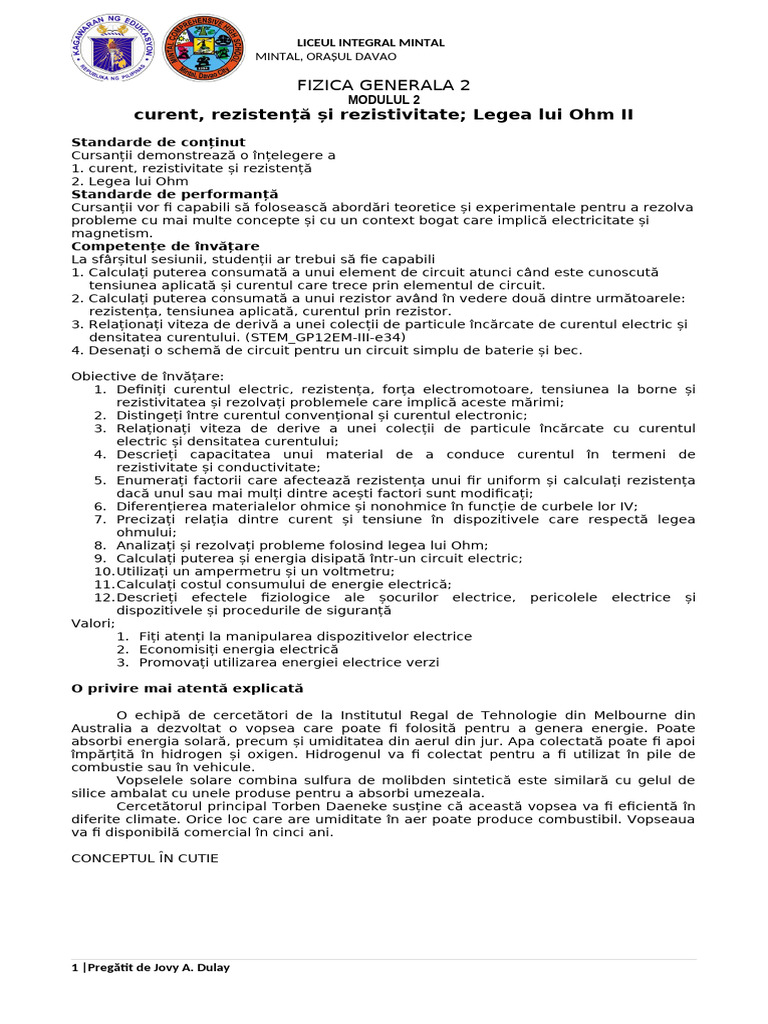 Modulul 2 Curent Electric | PDF