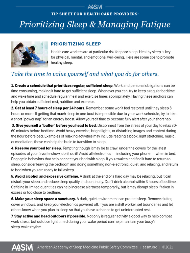 Prioritizing Sleep and Managing Fatigue | PDF | Sleep | Caffeine