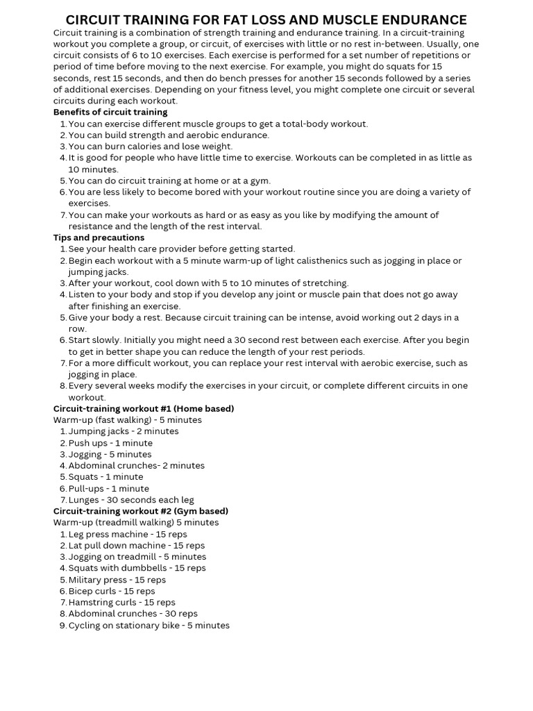 Circuit Training for Fat Loss & Endurance | PDF | Strength Training ...