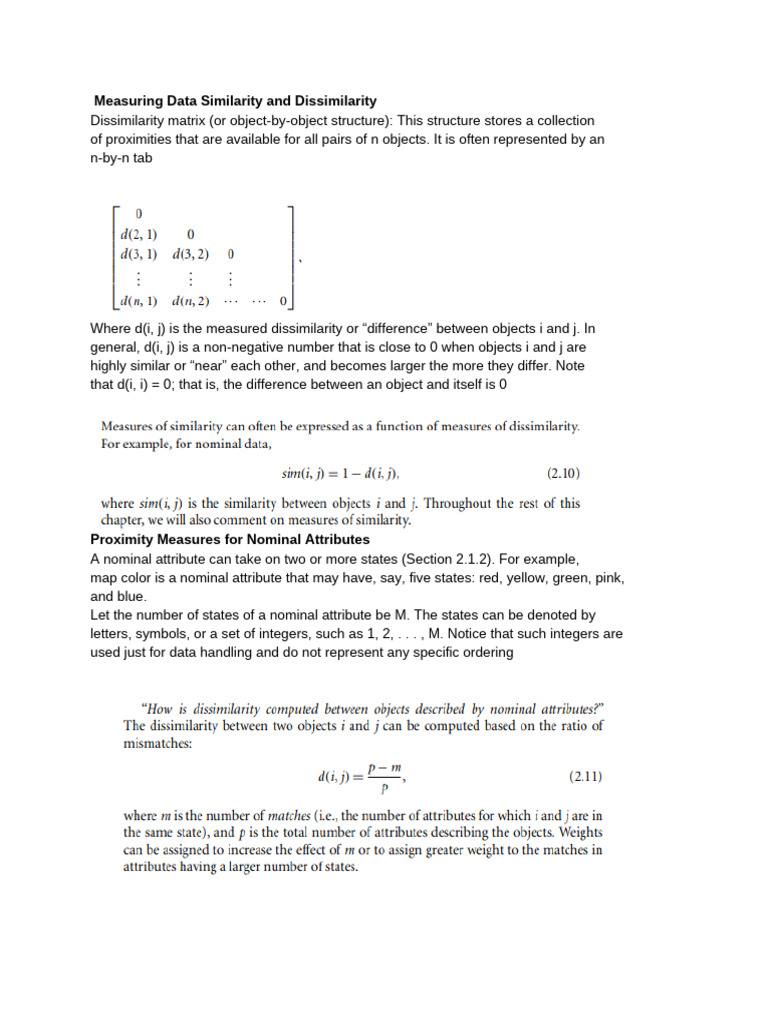 Measuring Data Similarity And Dissimilarity Pdf